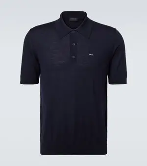 Prada Logo Virgin Wool Polo Shirt - Blue