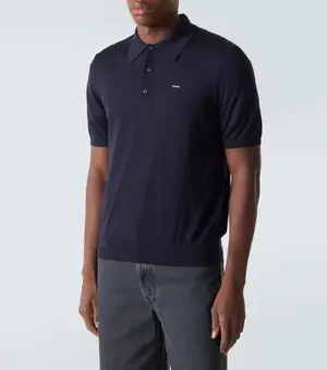 Prada Logo Virgin Wool Polo Shirt - Blue