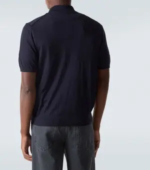 Prada Logo Virgin Wool Polo Shirt - Blue