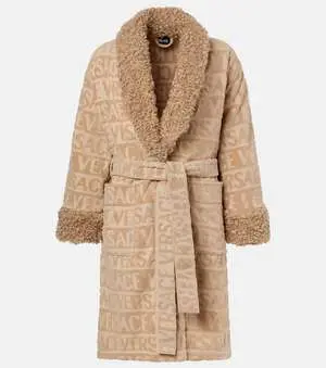 Versace Allover Cotton Terry Bathrobe - Beige