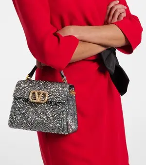 Valentino Garavani V Sling Small Embellished Suede Tote