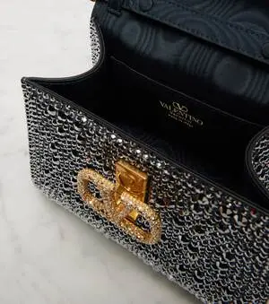 Valentino Garavani V Sling Small Embellished Suede Tote