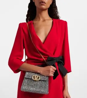 Valentino Garavani V Sling Small Embellished Suede Tote