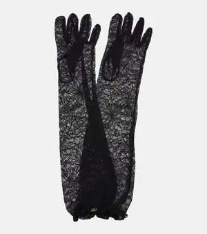 Valentino Garavani Vlogo Lace Gloves - Black