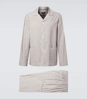 Zegna Striped Silk, Cotton, And Cashmere Pajamas - Brown