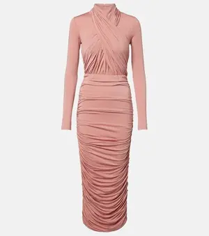 Balmain Ruched Jersey Midi Dress - Pink
