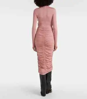 Balmain Ruched Jersey Midi Dress - Pink