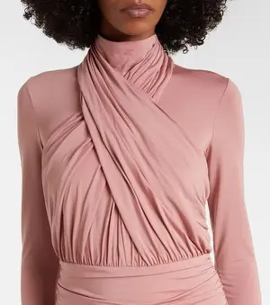 Balmain Ruched Jersey Midi Dress - Pink