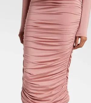 Balmain Ruched Jersey Midi Dress - Pink