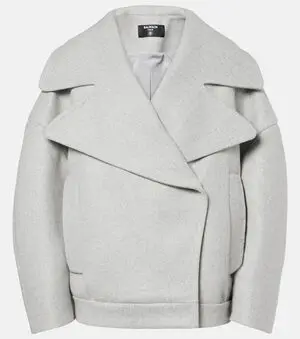 Balmain Oversized Wool-cashmere Pea Coat - Grey