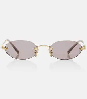 Miu Miu Logo Oval Sunglasses - Gold