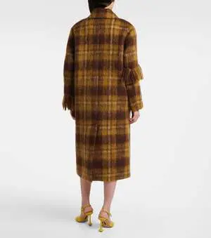 Loewe Checked Fringed Mohair And Wool Coat - Yellow