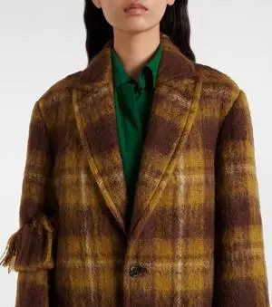 Loewe Checked Fringed Mohair And Wool Coat - Yellow