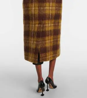 Loewe Checked Fringed Mohair And Wool Coat - Yellow