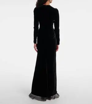 Alessandra Rich Asymmetric Velvet Gown With Silk Trim