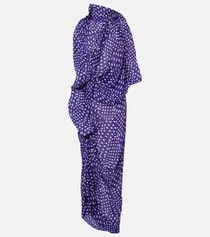 Dries Van Noten Draped Polka-dot Satin Midi Dress - Purple