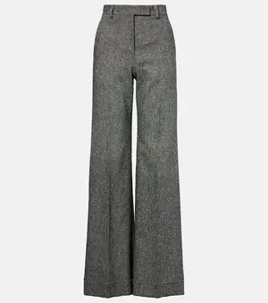 Valentino Garavani High-rise Wool-blend Wide-leg Trousers - Grey