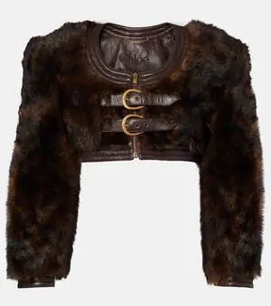 Chloé Leather-trimmed Shearling Cropped Jacket - Brown
