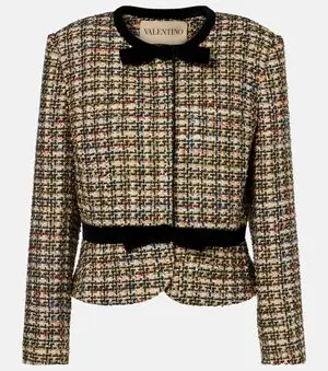 Valentino Garavani Velvet-Trimmed Lamé Tweed Jacket Multicoloured
