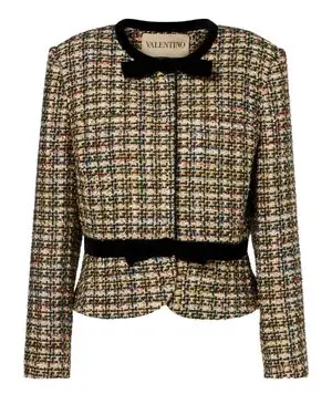 Valentino Garavani Velvet-trimmed Lamé Tweed Jacket - Multicoloured