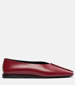 JIL SANDER Embellished Leather Ballet Flats - Red