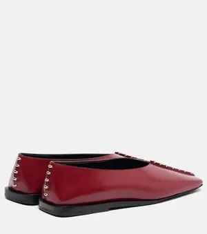 JIL SANDER Embellished Leather Ballet Flats - Red