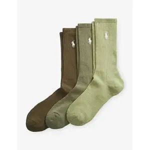 Ralph Lauren Logo-embroidered Stretch-cotton Crew Socks Pack Of Three - Ltolv/clsdrbolv/def Grn