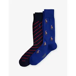 Ralph Lauren Logo-Embroidered Cotton-Blend Socks Royal/red/navy