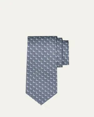 FERRAGAMO Gancio Sea Lion-Print Tie Fgrigio