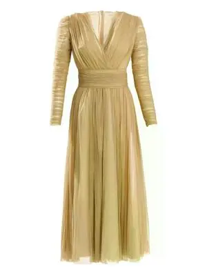ANA RADU Ruched Tulle Midi Dress - Neutrals