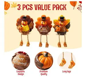 JOYFY Resin Turkey Figurines With Pumpkins