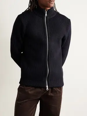 S.N.S. HERNING Virgin Wool Zip-up Cardigan - Blue