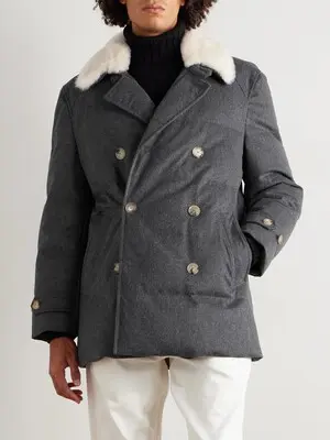 Brunello Cucinelli Double-breasted Shearling-trimmed Quilted Wool Down Jacket - Gray
