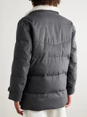 Brunello Cucinelli Double-breasted Shearling-trimmed Quilted Wool Down Jacket - Gray