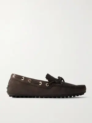 TOD'S Shearling-lined Suede Boat Shoes - Brown