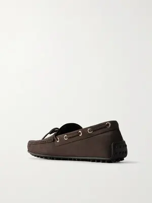 TOD'S Shearling-lined Suede Boat Shoes - Brown