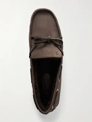 TOD'S Shearling-lined Suede Boat Shoes - Brown
