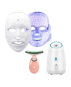 PURSONIC Ultimate 3-in-1 Led Light Therapy & Facial Spa Bundle Â 7-in-1 Led Face Mask + 7-in-1 Led Face & Neck Sculpting Wand + Facial Steamer - White