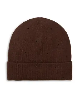 CAROLYN ROWAN ACCESSORIES Cashmere Jersey Knit Cuffed Beanie - Chocolate Brown