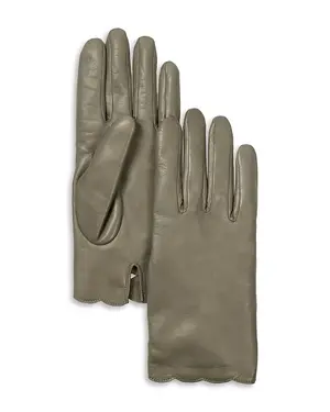 CAROLYN ROWAN ACCESSORIES Scalloped Nappa Leather Gloves - Light Grey