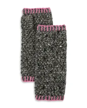 CAROLYN ROWAN ACCESSORIES Cashmere Tweeded Sequins Gloves - Grey/pink