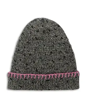 CAROLYN ROWAN ACCESSORIES Cashmere Tweeded Beanie - Grey/pink