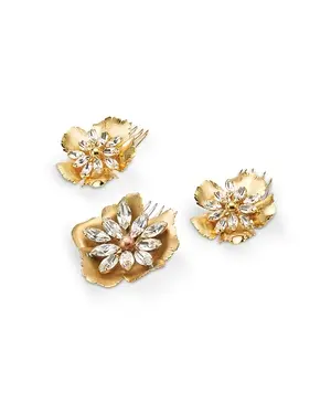 LELET NY Jasmine Floral Crystal Combs Set Of 3 - Gold