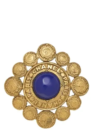 Chanel Gold-tone Engraved Brooch - Blue