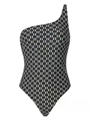 Karl Lagerfeld Monogram-print One-shoulder Swimsuit - Black