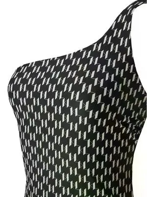 Karl Lagerfeld Monogram-print One-shoulder Swimsuit - Black