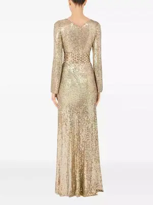 Jenny Packham Embellished Sequin Maxi Dress - Gold