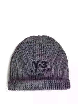 Y3 Ribbed Logo Beanie - Grey