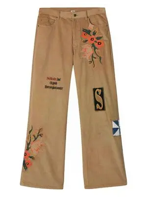 KHOKI Floral Embroidery Patch-detail Trousers