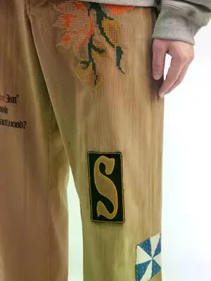 KHOKI Floral Embroidery Patch-detail Trousers